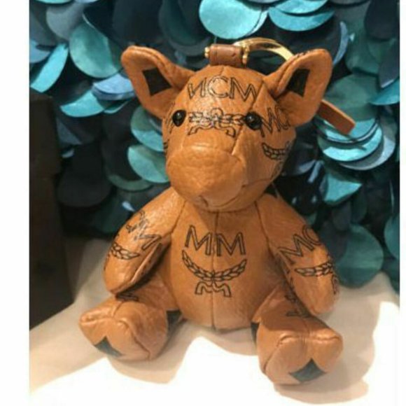 MCM | Accessories | Mcm Brown Cognac Visetos Pig Keychain Bag Charm ...